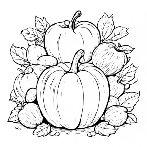 Download Fall Coloring Page with Pumpkins, Leaves, and Grapes Coloring ...
