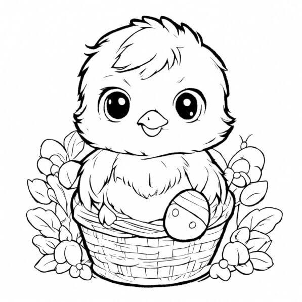 Télécharger Page de coloriage : Poussin mignon dans un panier avec un ...