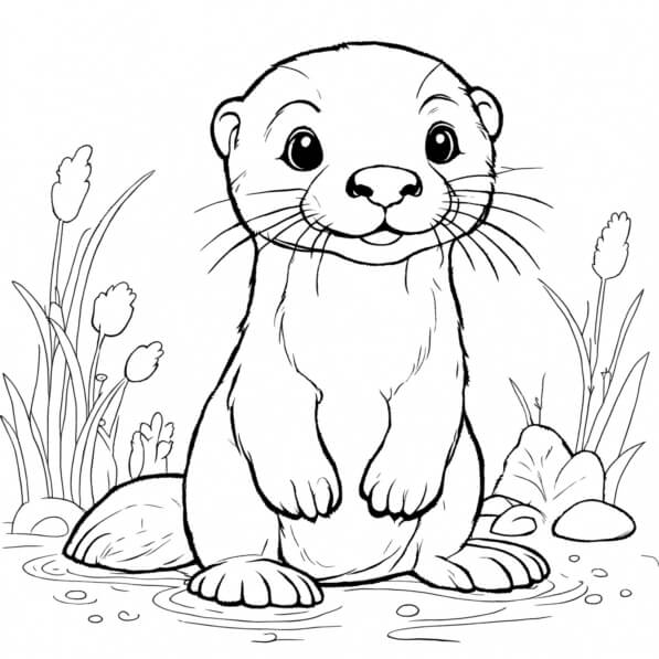 Download Cute Otter Coloring Page with Grass and Reeds Coloring pages ...