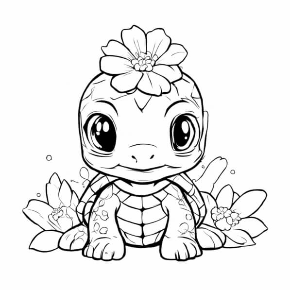 Download Baby Turtle Coloring Page with Flowers and Leaves Coloring ...