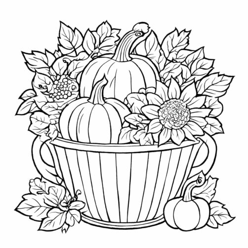 Download Fall Coloring Page with Pumpkins, Leaves, and Grapes Coloring ...