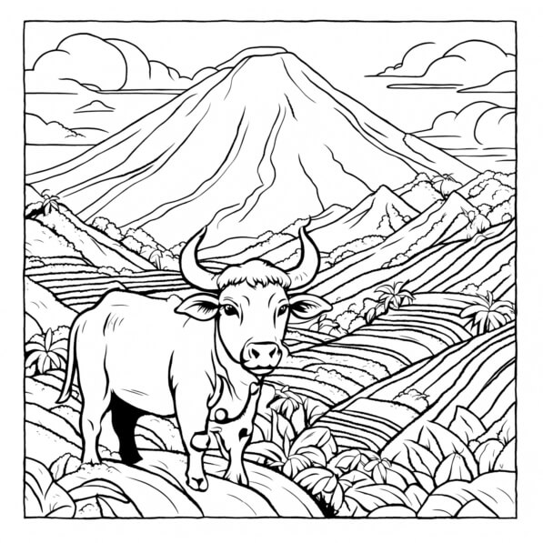 Download Cow in Rice Fields Coloring Page Coloring pages Online ...