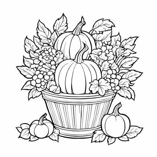 Download Fall Coloring Page with Pumpkins, Flowers, and Leaves Coloring ...