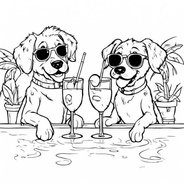 Download Stylish Dogs at a Bar with Drinks Coloring pages Online ...
