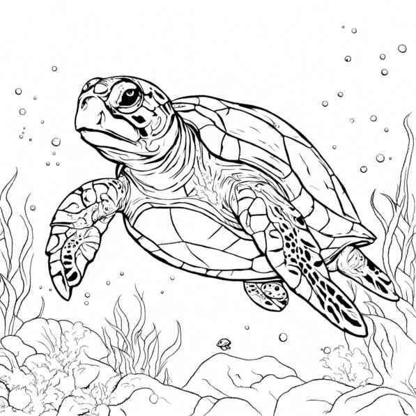 Download Turtle Swimming in Ocean with Corals Coloring pages Online ...