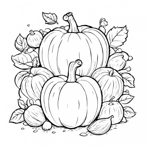 Download Autumn Coloring Page: Basket with Apples, Pumpkins, and Nuts ...