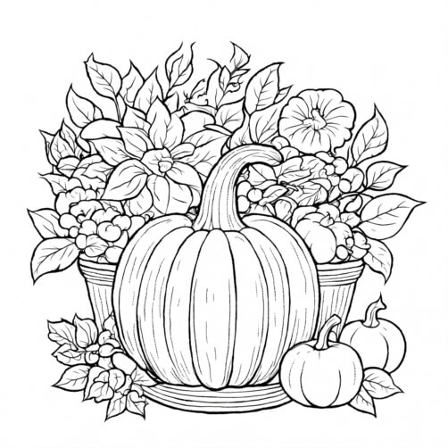 Download Fall-Themed Coloring Page with Pumpkin, Apples, and Leaves ...