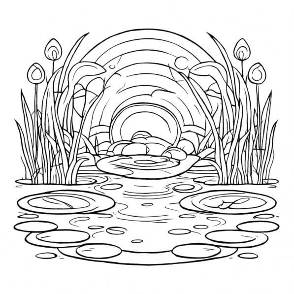 Download Adult Coloring Pages: Pond with Flowers and Weeds Coloring ...