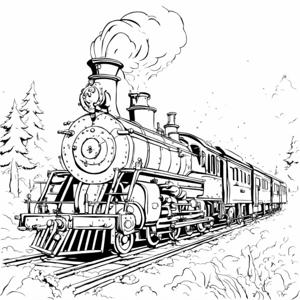 Download Old-Fashioned Train Drawing on Tracks Coloring pages Online ...