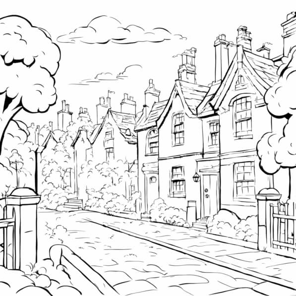 Scarica Disegno in Bianco e Nero di una Strada Urbana Pagine da ...