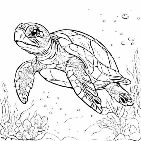 Download Sea Turtle Swimming in Ocean with Corals and Fishes Coloring ...