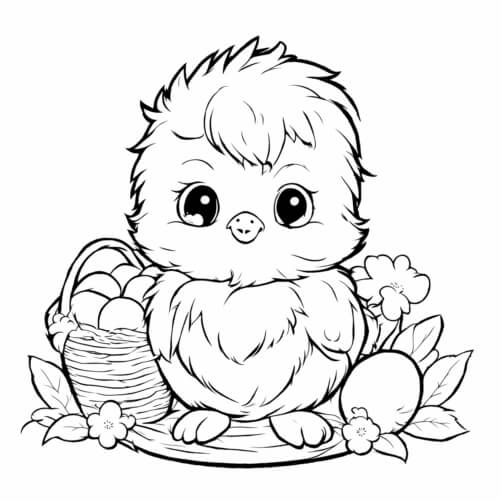 Download Easter Coloring Page with Chicken, Egg Yolks, and Chicks ...