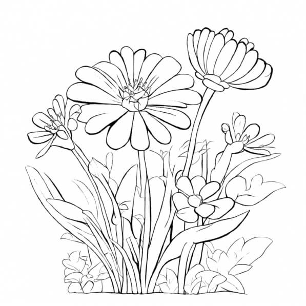Descarga Dibujo de Flores en Jardín Páginas para colorear En Línea ...