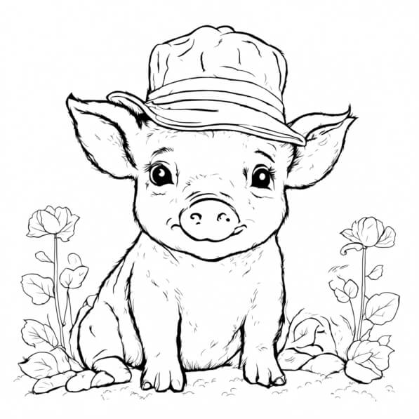 Download Pygmy Piggy Coloring Page with Flowers and Grass Coloring ...