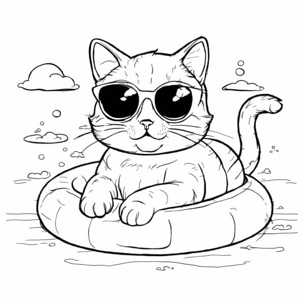 Download Cat in Sunglasses on Inflatable Pool Float Coloring pages ...