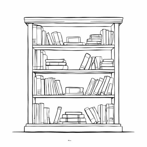 Download Black-and-White Drawing of an Empty Bookcase with Many Books ...