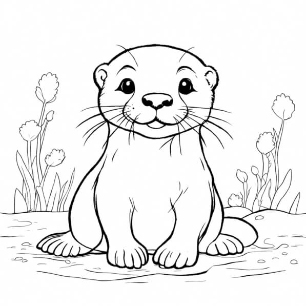 Download Cute Otter Coloring Page with Flowers Coloring pages Online ...