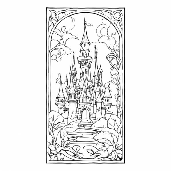 Scarica Pagina da colorare del Castello Disney con alberi e fiori ...