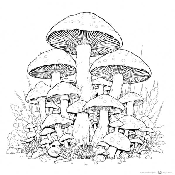 Télécharger Pages à colorier de champignons en noir et blanc Pages de ...