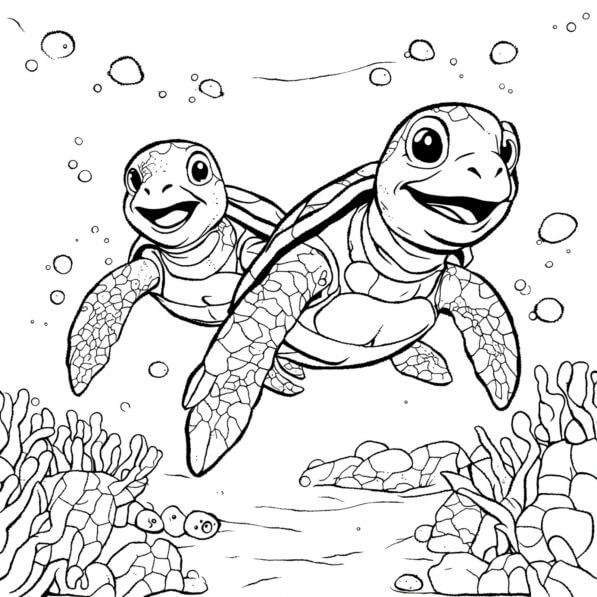 Download Ocean Coloring Page with Turtles, Fishes, and Corals Coloring ...