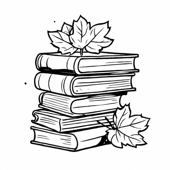 Télécharger Pile de livres avec des feuilles Pages de coloriage En ...