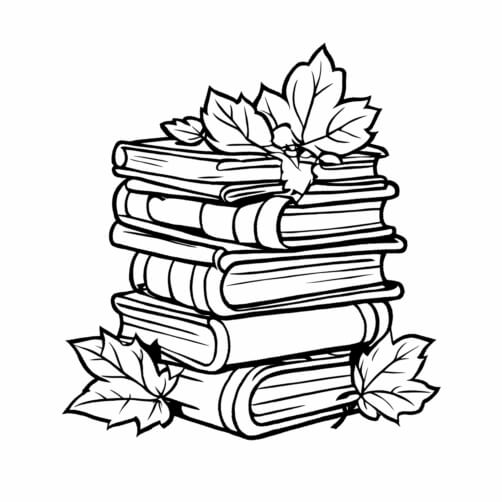 Download Stack of Books with Leaves Coloring pages Online - Creative ...