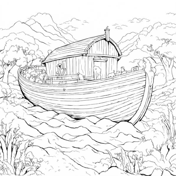 Download Noah's Boat with House Coloring Page Coloring pages Online ...