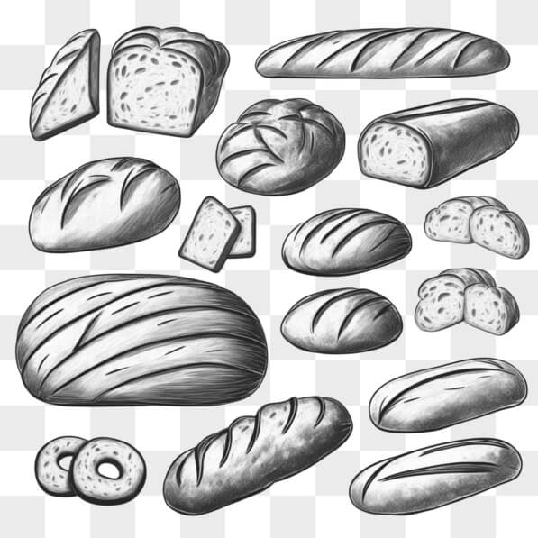 Download Zwart-witte tekening van verschillende soorten brood Schetsen ...