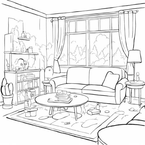 Download Empty Living Room Drawing Coloring pages Online - Creative Fabrica