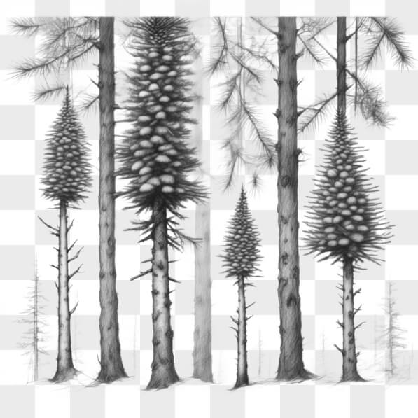 Download Snow-Topped Pine Trees Drawing Sketches Online - Creative Fabrica
