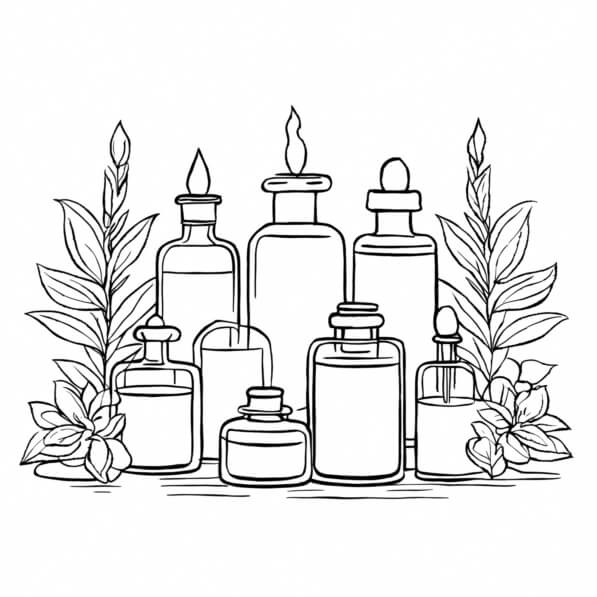 Download Collection of Bottles with Essential Oils, Flowers, and Plants ...