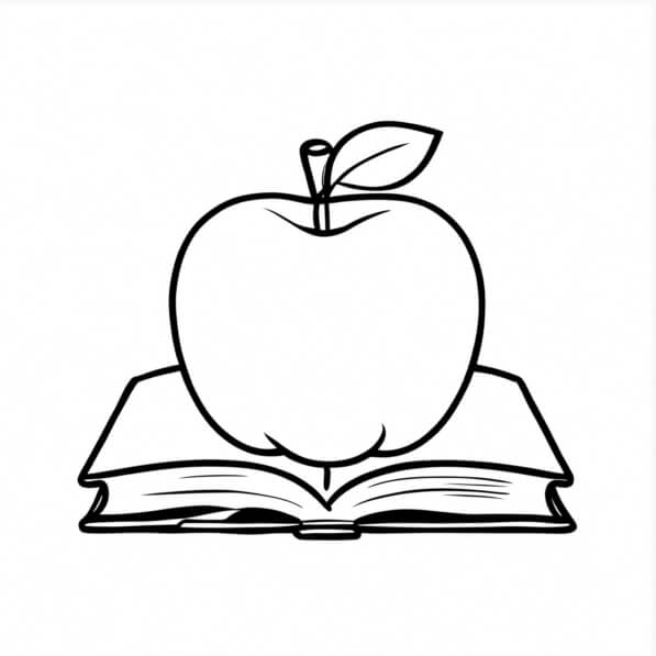 Download Apple on Open Book - Educational Image Coloring pages Online ...