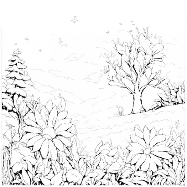 Download Inspirational Landscape Coloring Page with Flowers and Trees ...