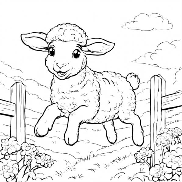 Download Baby Lamb Jumping Over Fence Coloring pages Online - Creative ...