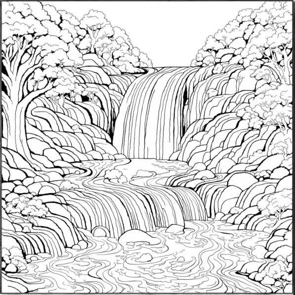 Download Scenic Waterfall Coloring Page Coloring pages Online ...