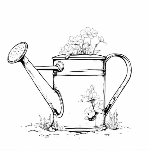 Descarga Dibujo en Blanco y Negro de una Regadera con Flores Páginas ...