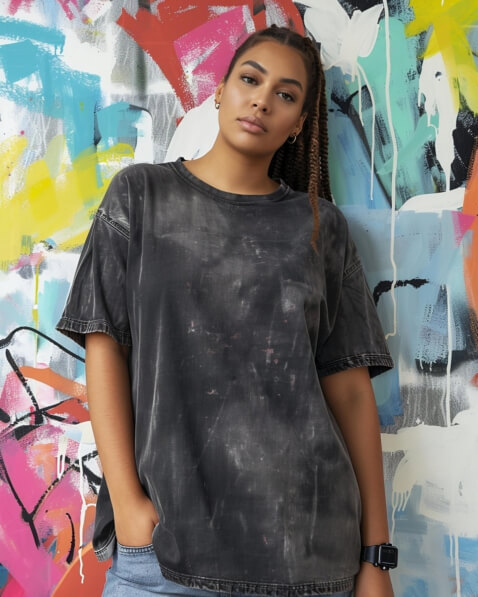 Download Stylish Woman in Casual Outfit at Abstract Wall Mockups Online ...