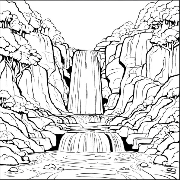 Descarga Página para colorear de Cascada en el Bosque Páginas para ...