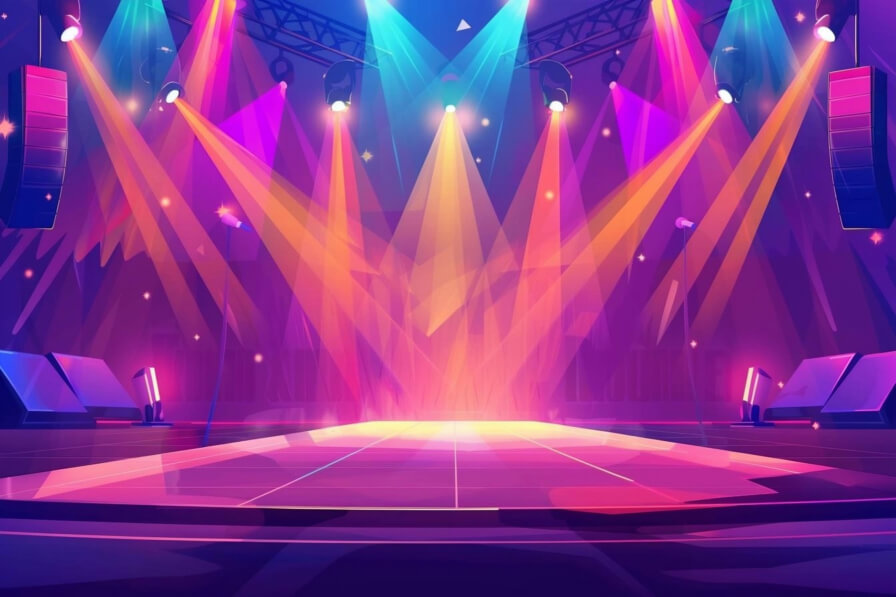 Descarga Escenario de concierto vibrante con luces de colores y sillas ...
