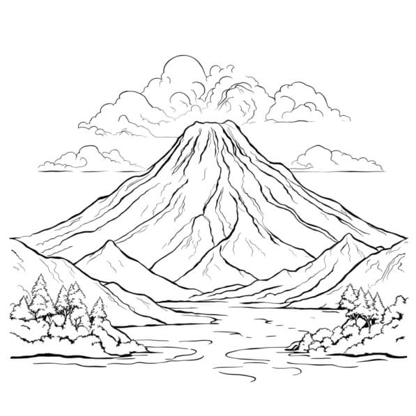 Descarga Dibujo Educativo de un Volcán Activo Páginas para colorear En ...
