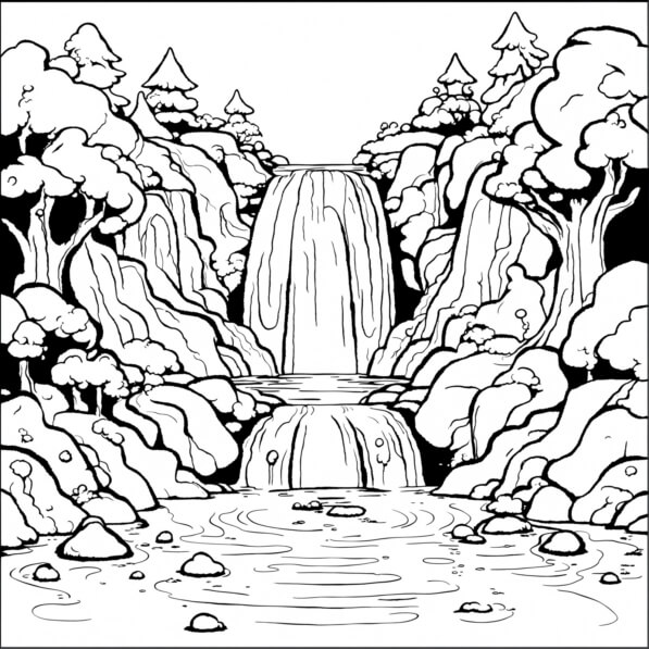 Descarga Página para Colorear de Cascada en el Bosque Páginas para ...
