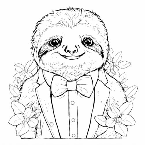 Download Sloth Coloring Page with Flowers and Leaves Coloring pages ...