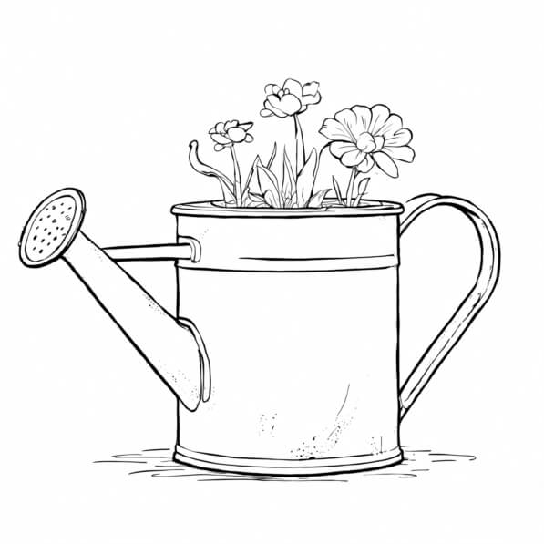 Download Hand-Drawn Watering Can with Flowers Coloring pages Online ...