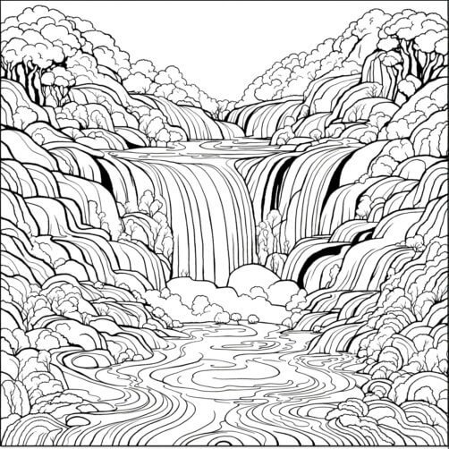 Download Black and White Waterfall Coloring Page in the Forest Coloring ...