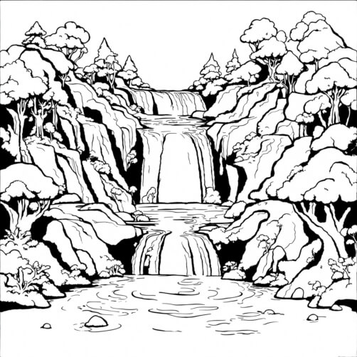 Download Serene Waterfall in Forest Coloring pages Online - Creative ...