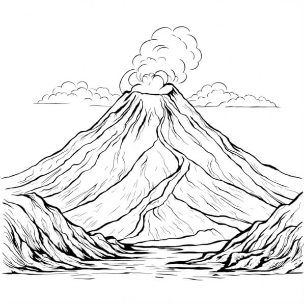 Download Black and White Volcano Drawing Coloring pages Online ...