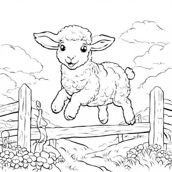 Download Cute Lamb Jumping Over Fence in Countryside Coloring pages ...