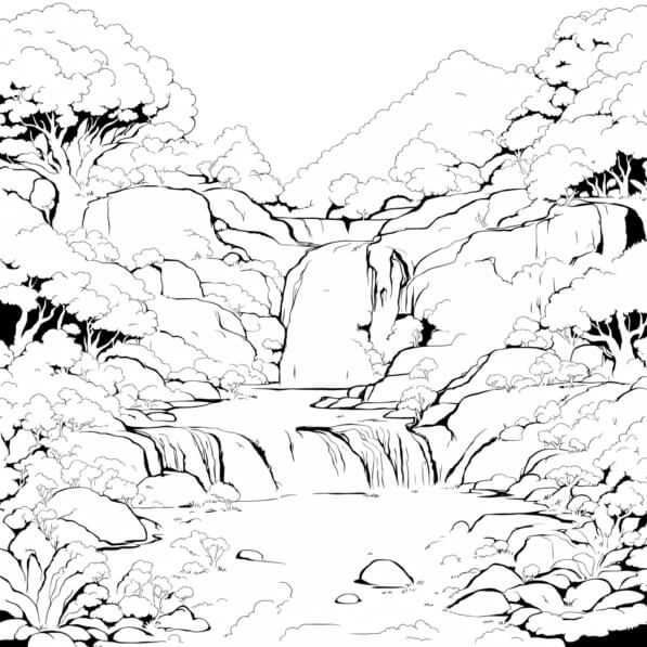 Descarga Página para colorear de Cascada Escénica Páginas para colorear ...