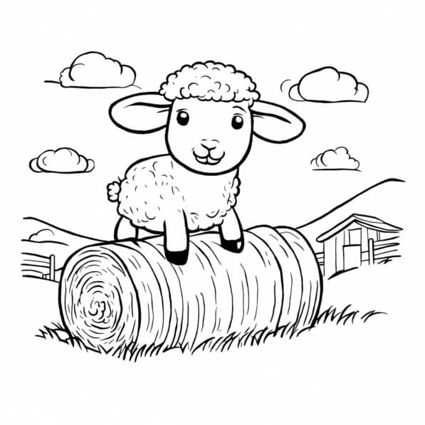 Download Sheep on Hay Bale Farm Coloring Page Coloring pages Online ...