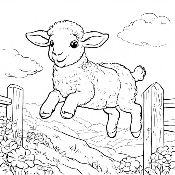 Download Baby Lamb Jumping Over Fence Coloring pages Online - Creative ...